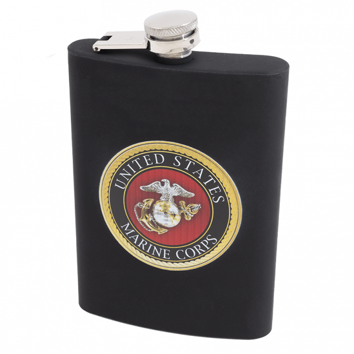 Black Flask with Full Color Marine Corps Emblem - The Marine Shop